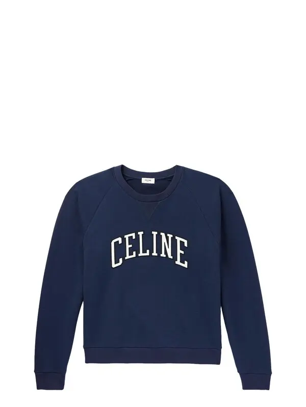 Celine Logo-appliquéd Cotton-jersey Sweatshirt - Blue