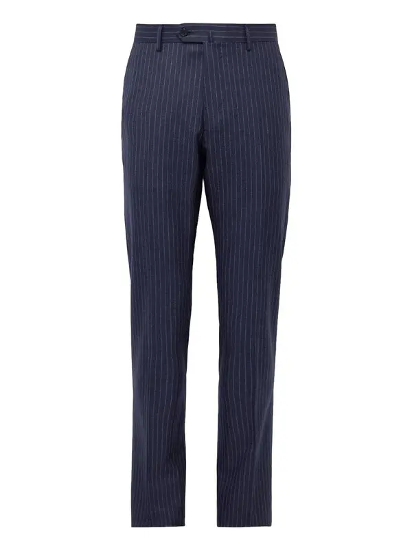 Caruso Slim-fit Pinstriped Wool Suit Trousers - Blue