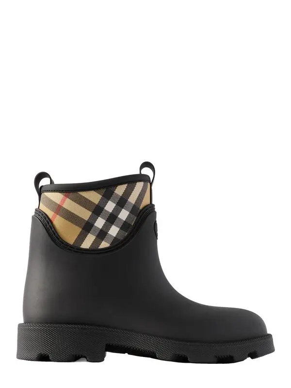 Burberry Checked Twill-trimmed Rubber Rain Boots - Black