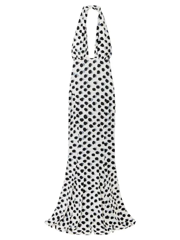 Norma Kamali Cutout Polka-dot Halterneck Gown - White