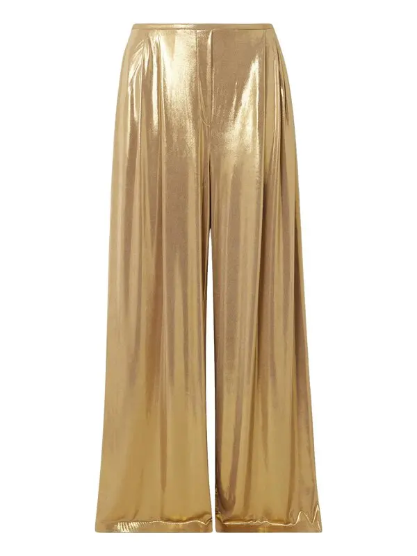 Norma Kamali Pleated Stretch-lamé Wide-leg Pants - Gold
