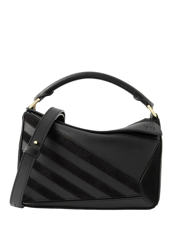 Loewe Puzzle Small Suede-trimmed Leather Shoulder Bag - Black