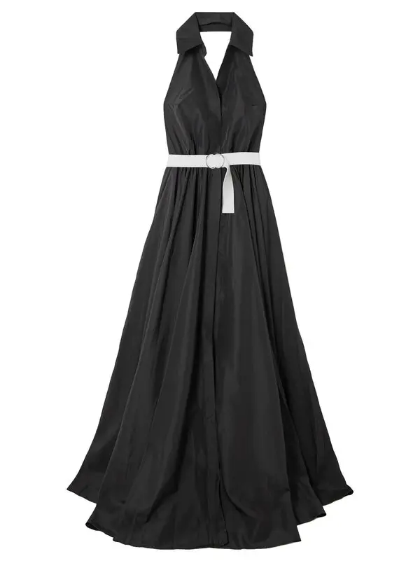 Norma Kamali Belted Habotai Halterneck Gown - Black