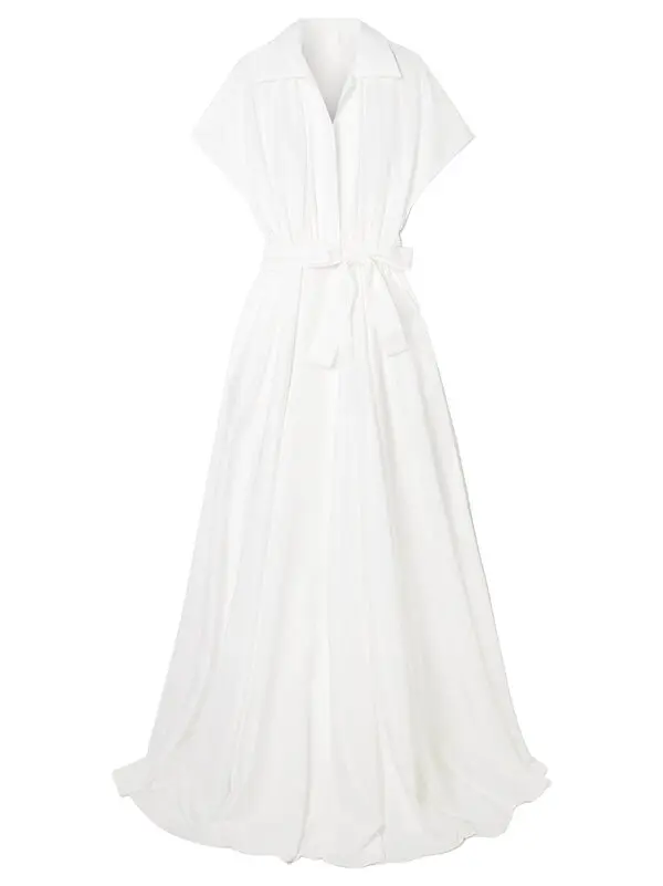 Norma Kamali Belted Pleated Poplin Gown - White