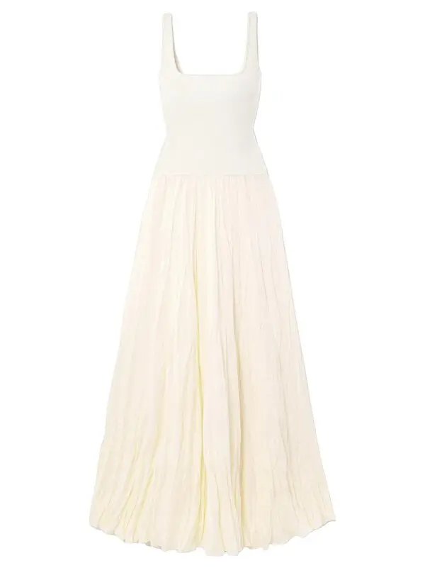Johanna Ortiz Mariner Ribbed Knit-trimmed Organic Linen-blend Poplin Maxi Dress - Neutrals