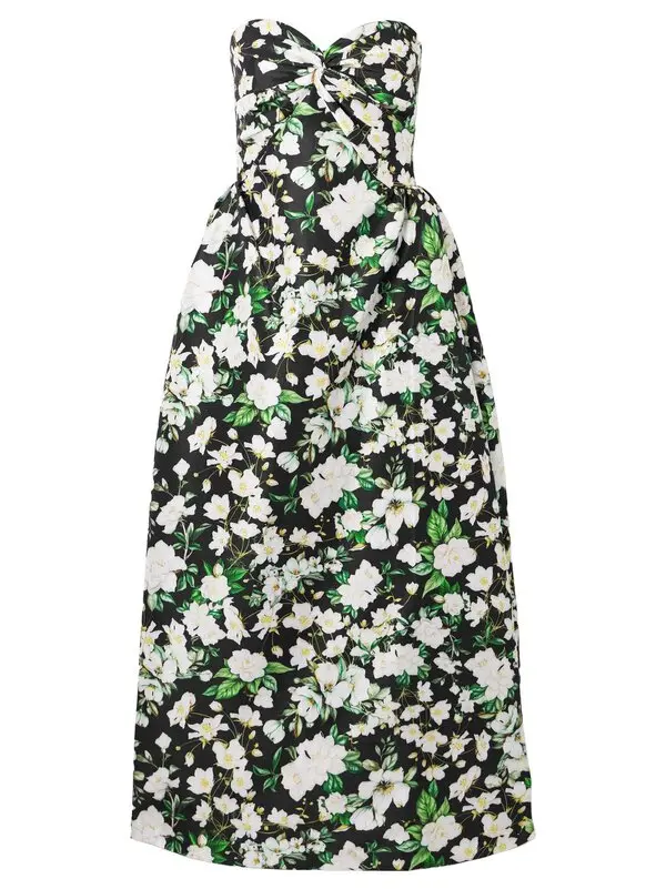 KIKA VARGAS Floral-print Taffeta Maxi Dress - Black