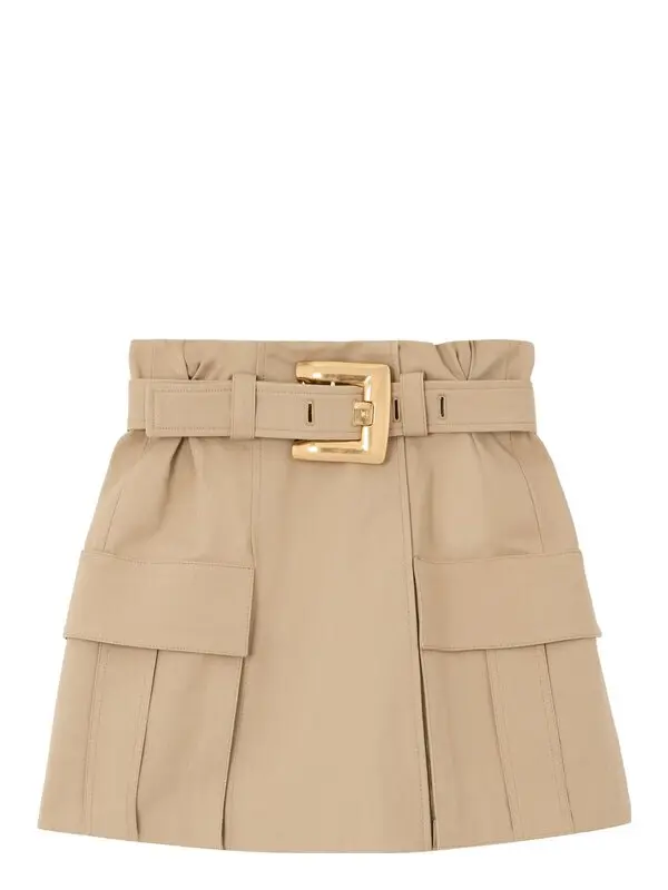 Balmain Belted Cotton-gabardine Mini Skirt - Neutrals