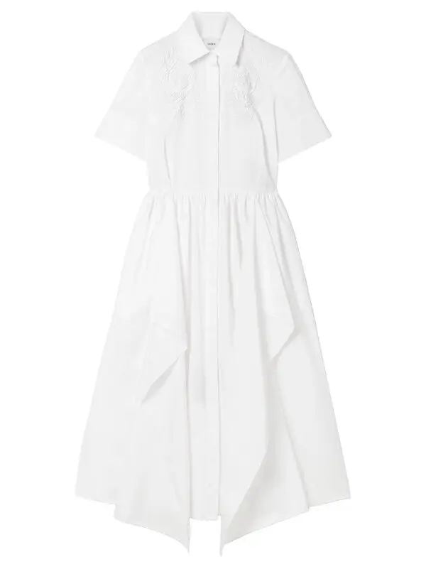 Erdem Embroidered Gathered Cotton-poplin Midi Shirt Dress - White