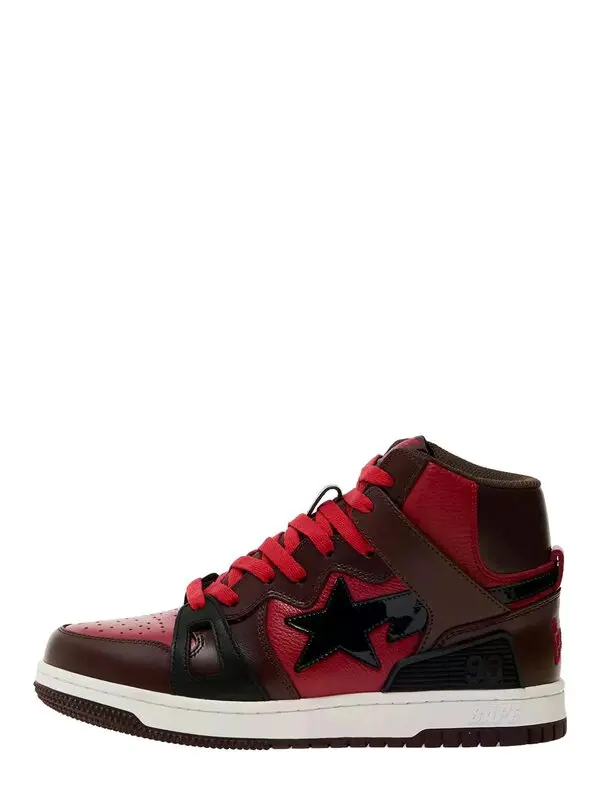 A BATHING APE Logo-patch Leather High-top Sneakers - Red