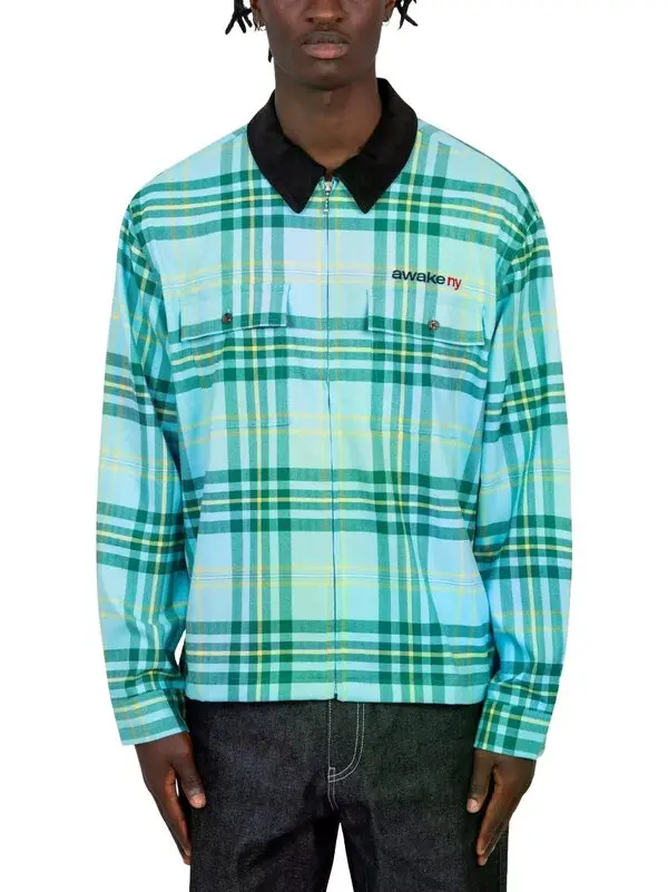 AWAKE NY Plaid Zip-up Shirt - Green