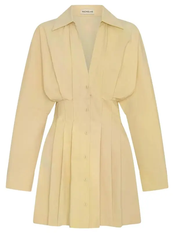 NICHOLAS Fabienne Pleated Shirt Dress - Neutrals