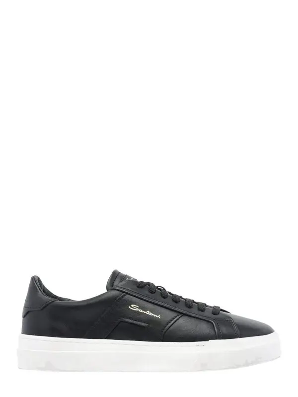 Santoni Round-toe Leather Sneakers - Black