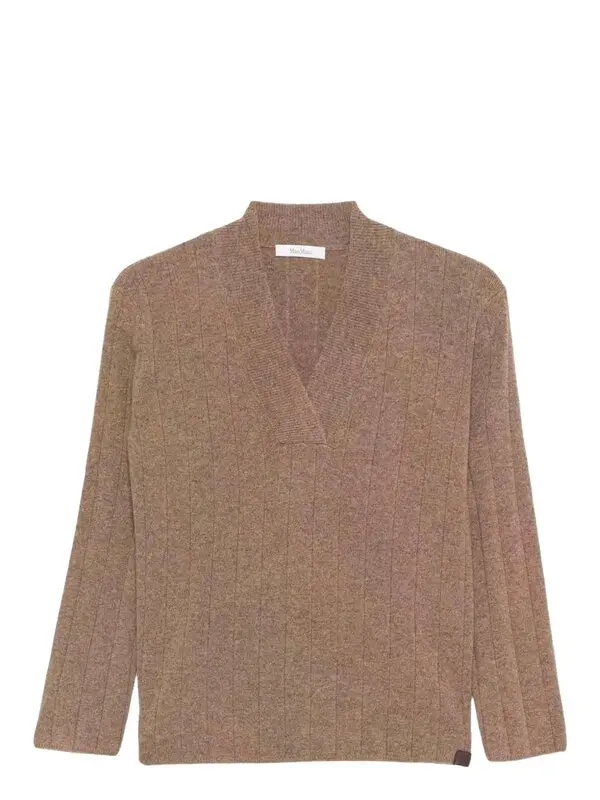 Max Mara Ribbed V-neck Jumper - Brown