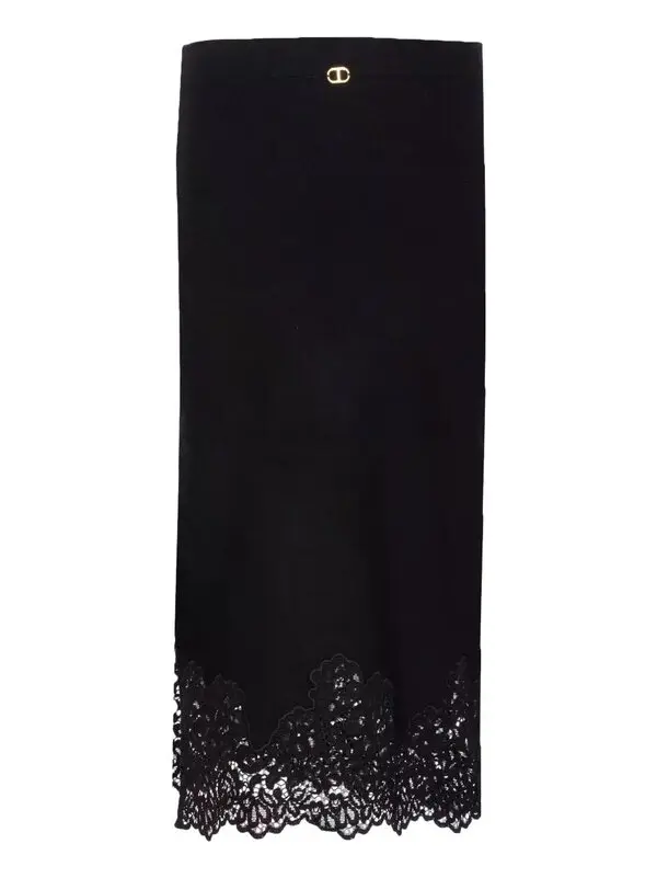 TWINSET Lace-trimmed Midi Skirt - Black