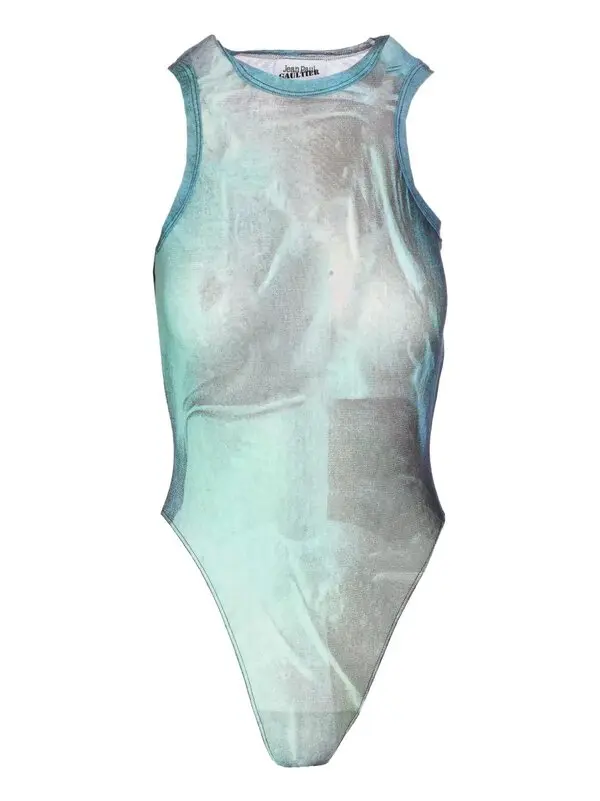 Jean Paul Gaultier Mesh Water-print Bodysuit - Blue