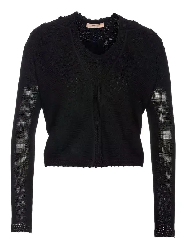 TWINSET Floral-embroidered Knitted Sweater - Black
