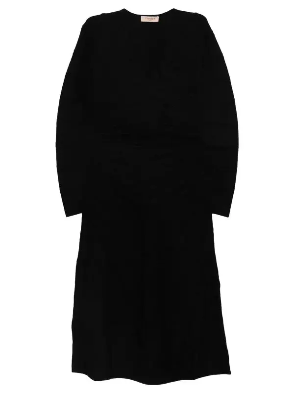 TWINSET Ribbed V-neck Midi Dress - Black