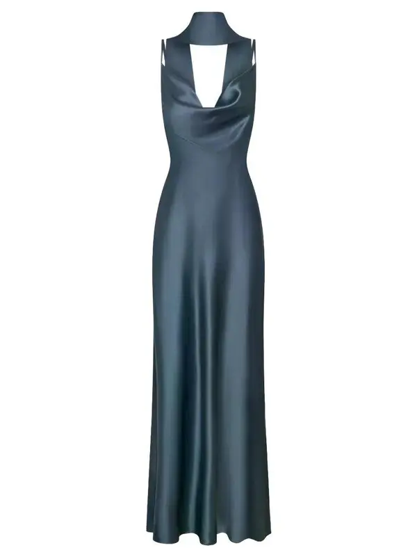 NICHOLAS Cowl-neck Maxi Dress With Neck Tie - Blue