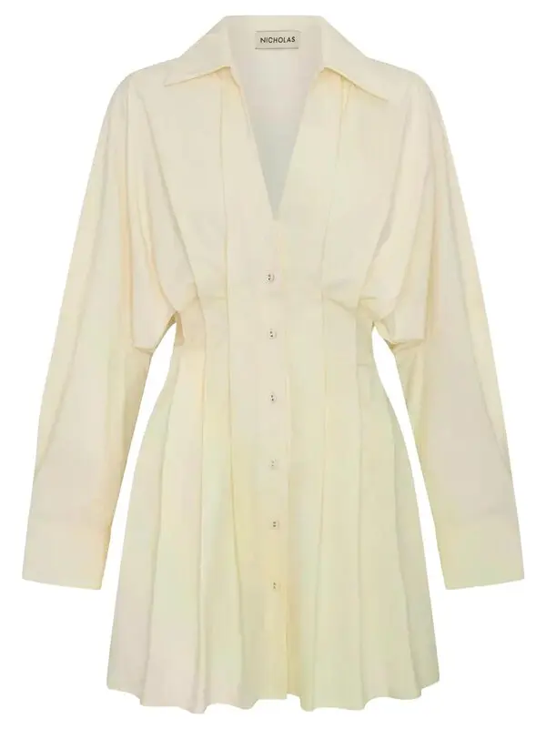 NICHOLAS Fabienne Pleated Shirt Dress - Neutrals