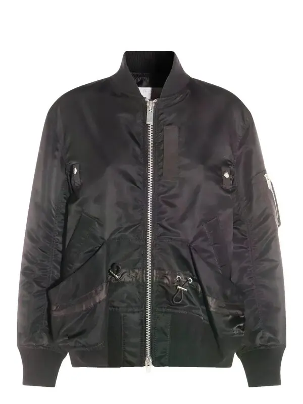 Sacai Bomber Jacket With Ruffled Hem - Black