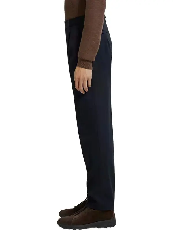 Zegna Pleated Cotton Trousers - Blue