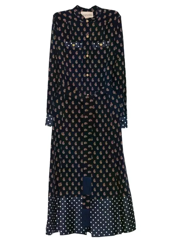Valentino Garavani Paisley-print Polka-dot Midi Dress - Blue