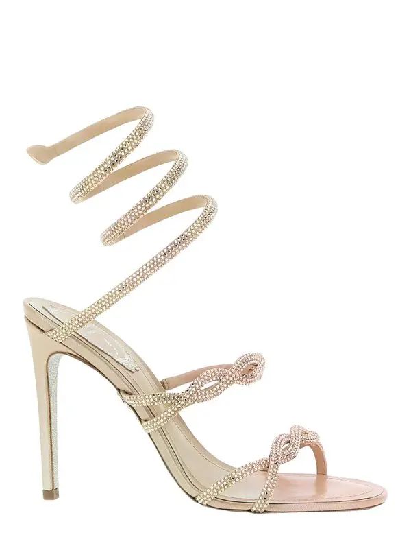 Rene Caovilla 105mm Braid Cleo Rhinestone-embellished Spiral-wrap Sandals - Neutrals