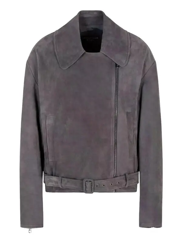 Emporio Armani Belted Asymmetrical-zip Jacket - Grey