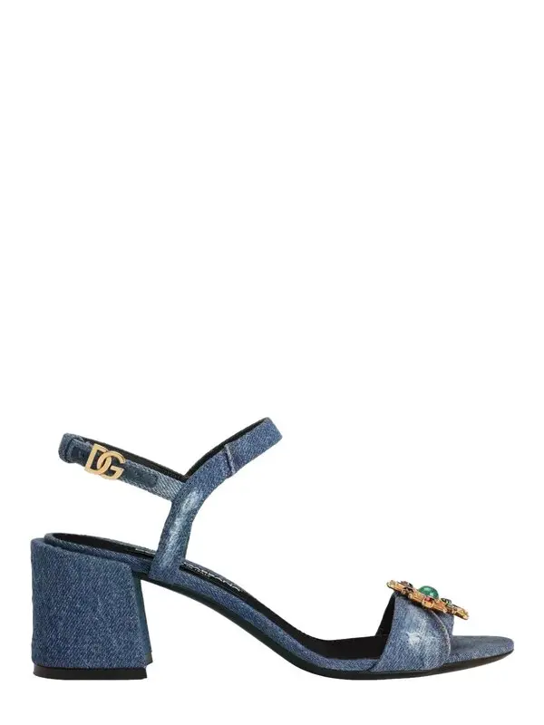 Dolce & Gabbana 60mm Jeweled Denim Sandals - Blue