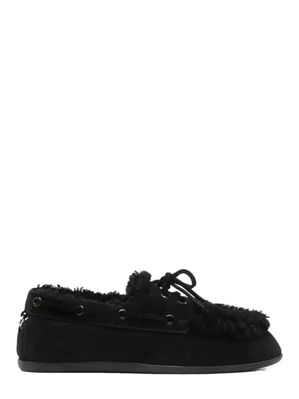 3JUIN Boat-lace Shearling-trimmed Loafers - Black