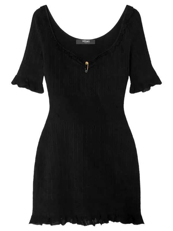 Versace Medusa Safety Pin Ribbed-knit Mini Dress - Black