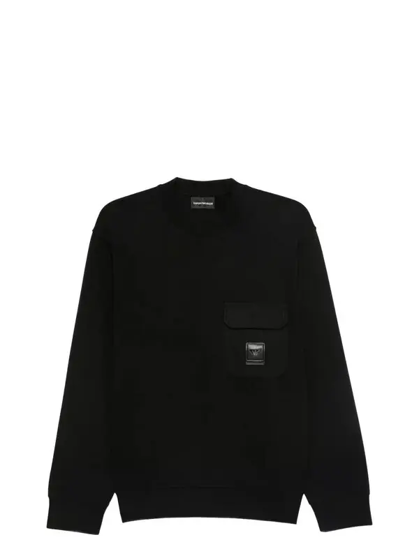 Emporio Armani Crew Neck Sweatshirt With Patch Pocket - Black