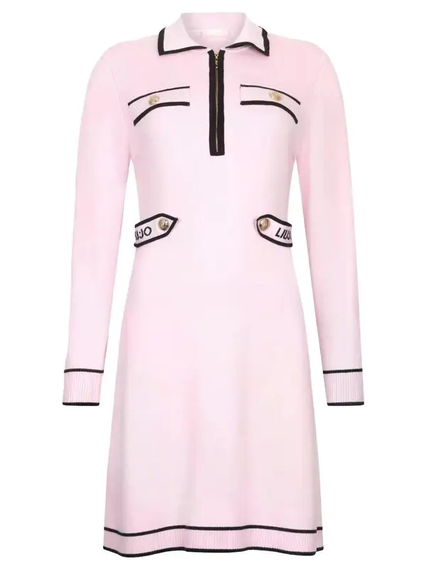 Liu Jo Striped Polo-neck Zip-front Mini Dress - Pink
