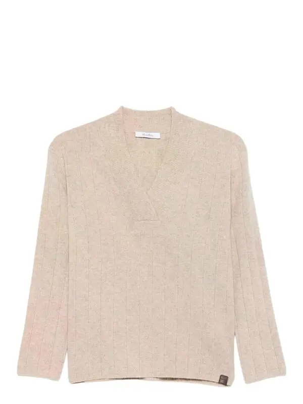 Max Mara Arten Ribbed V-neck Jumper - Neutrals