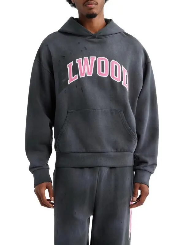 ELWOOD Fireside Distressed Logo Hoodie - Washed Black