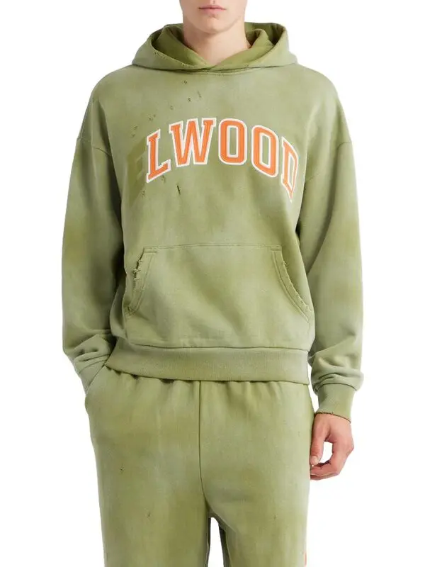 ELWOOD Fireside Distressed Logo Hoodie - Washed Green