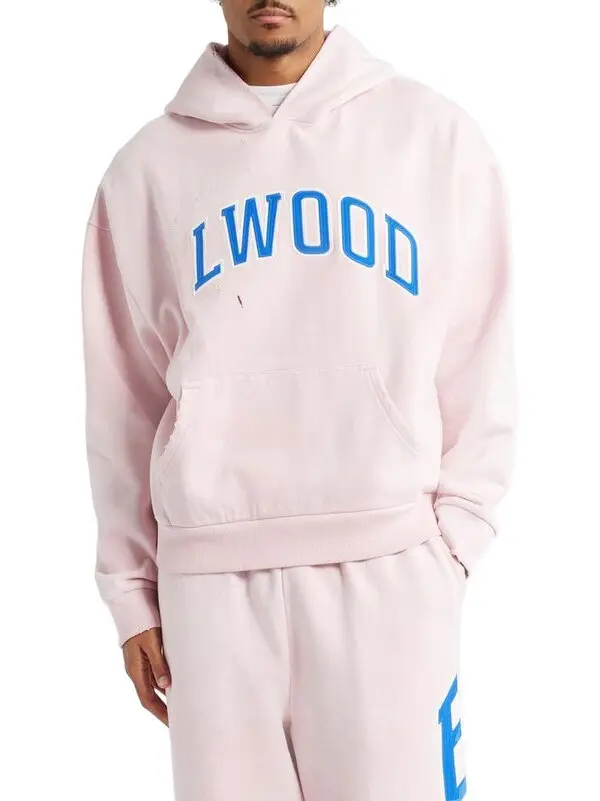 ELWOOD Fireside Distressed Logo Hoodie - Washed Pink