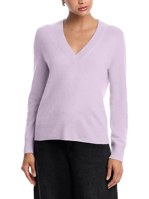 Aqua 100% Cashmere V-neck Sweater - Light Wisteria