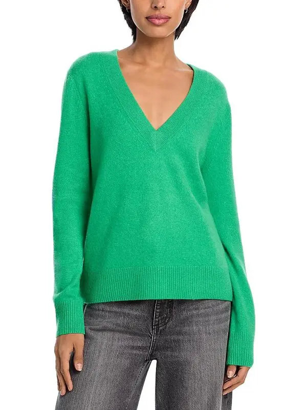 Aqua 100% Cashmere V-neck Sweater - Verte