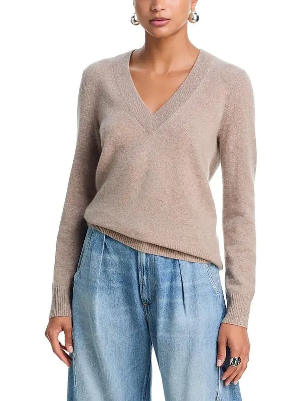 Aqua 100% Cashmere V-neck Sweater - Wheat