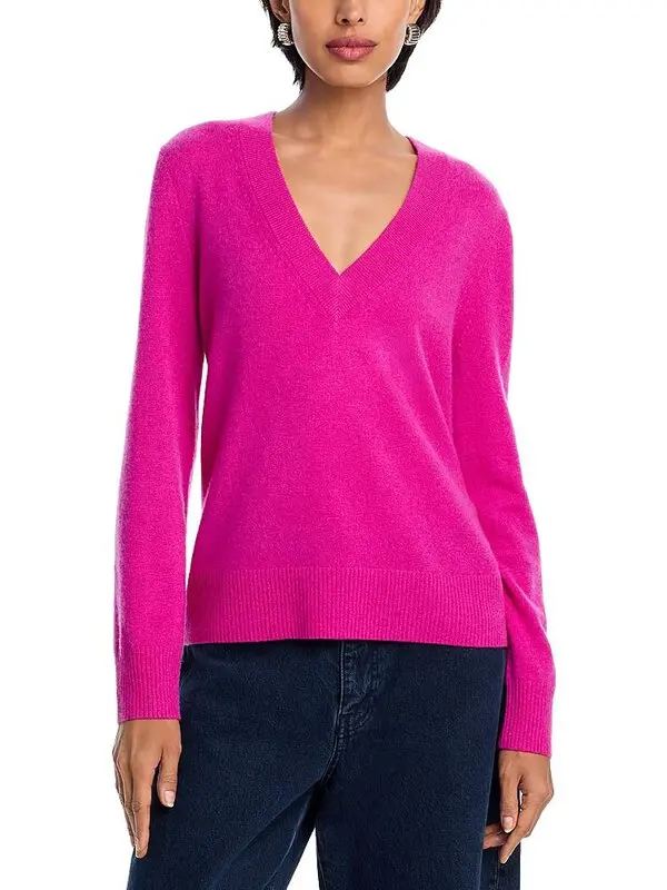 Aqua 100% Cashmere V-neck Sweater - Wild Straw