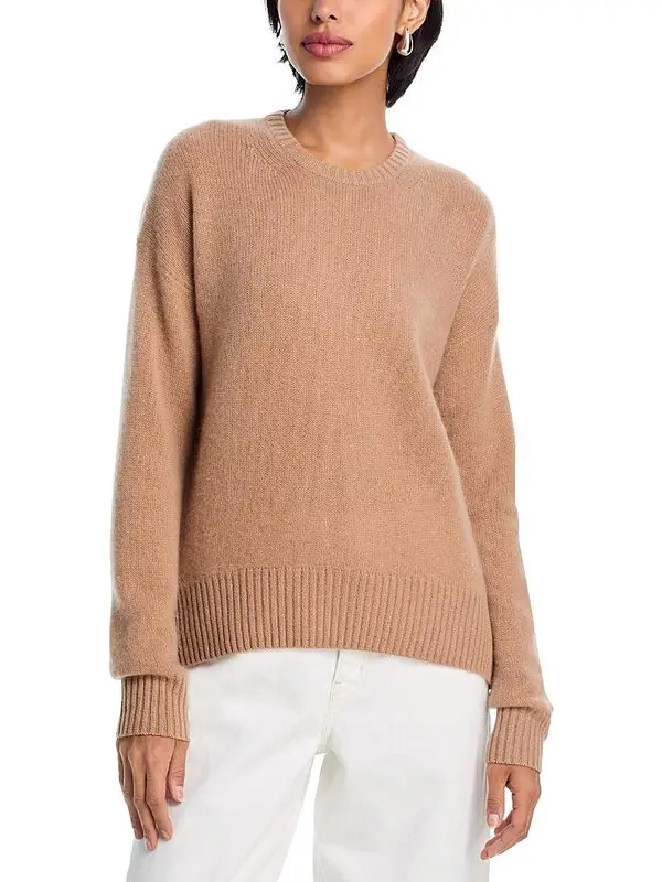 Aqua Crewneck 100% Cashmere Sweater - Camel