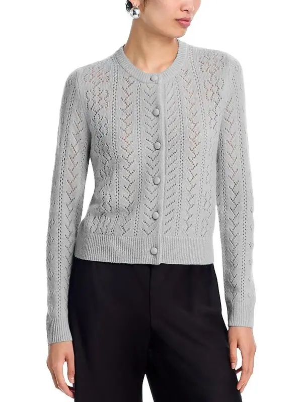 Aqua Cashmere Crewneck Cardigan Sweater - Light Gray
