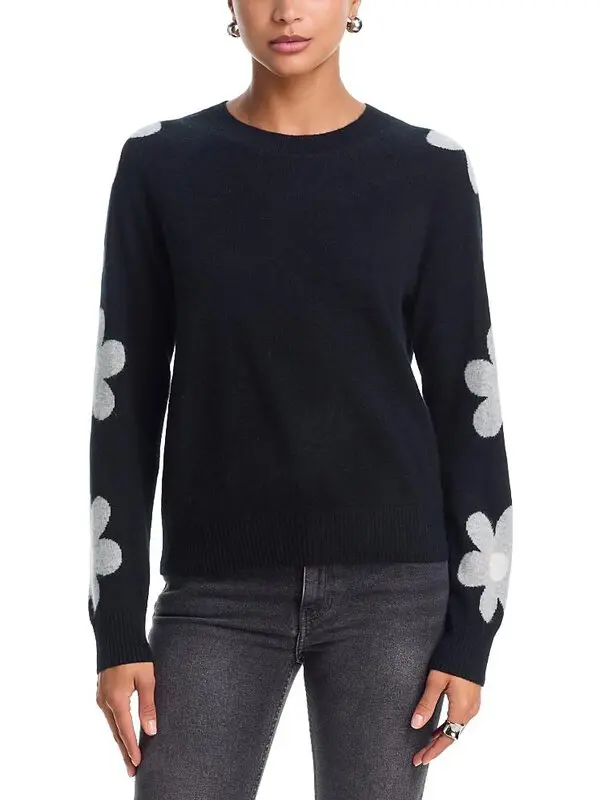 Aqua Floral Sleeve Cashmere Sweater - Black Multi