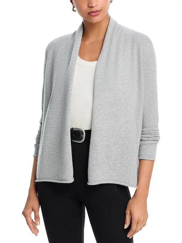 Aqua 100% Cashmere Open Cardigan Sweater - Light Grey