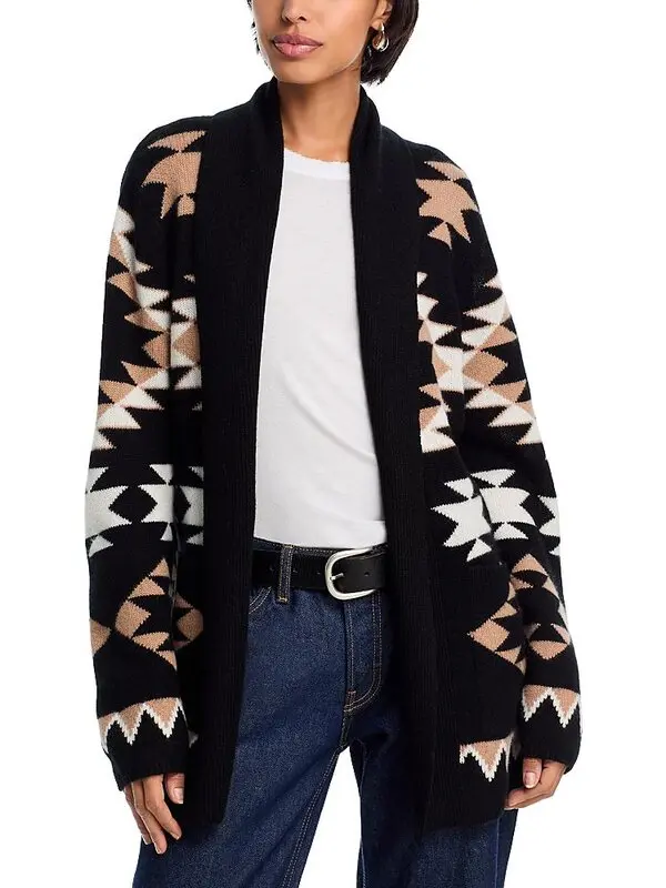 Aqua 100% Cashmere Aztec Cardigan - Black