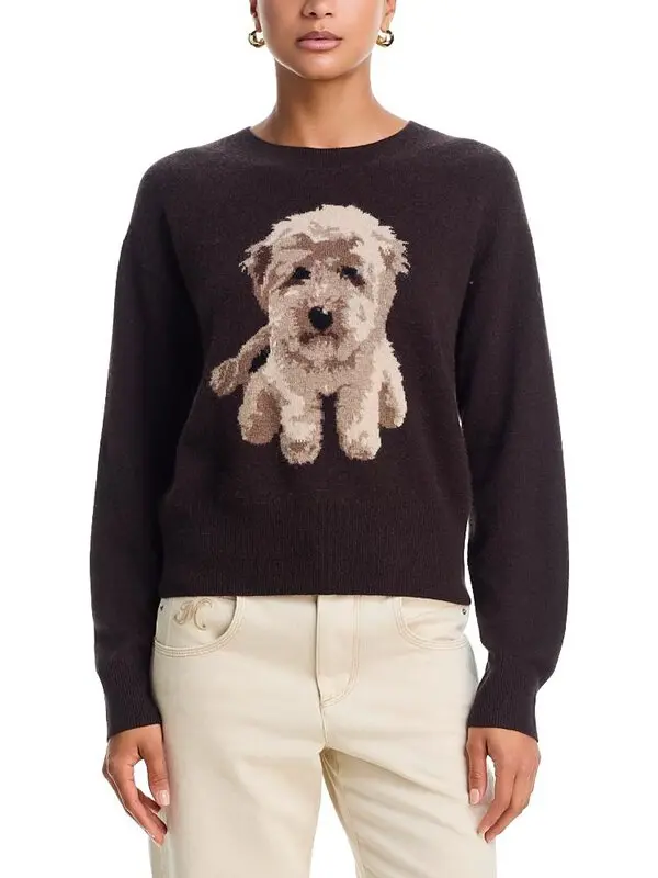 Aqua Cashmere Doodle Dog Crewneck Sweater - Chocolate
