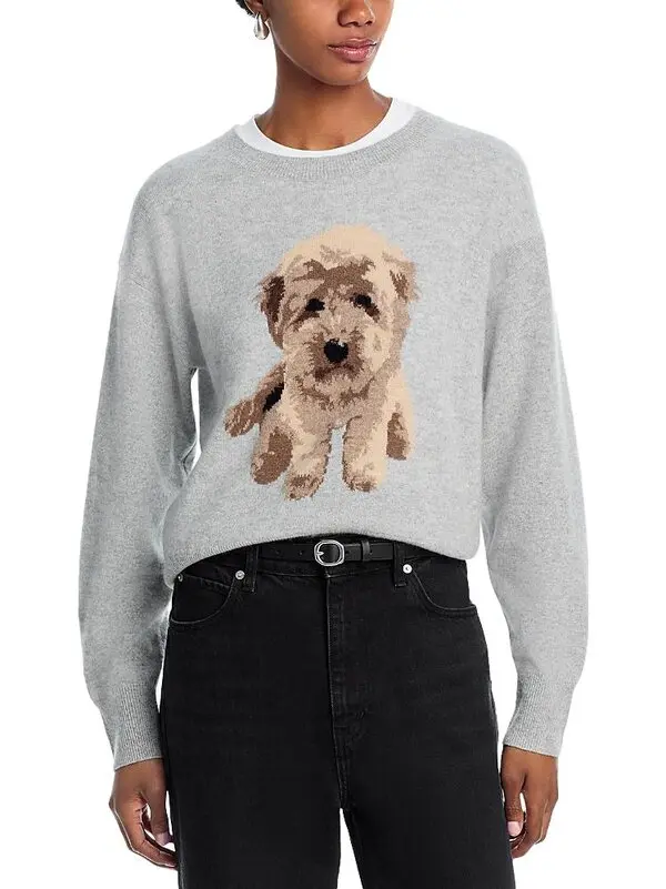 Aqua Cashmere Doodle Dog Crewneck Sweater - Light Gray