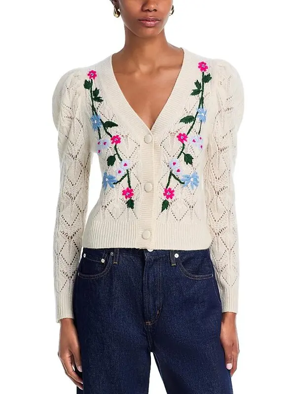 Aqua 100% Cashmere Embroidered Cardigan - Ash Ground