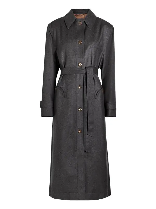 BLAZÉ MILANO Basotto Belted Wool Trench Coat - Grey